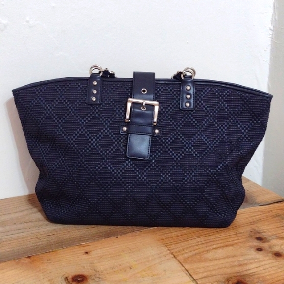 Ann Taylor | Bags | Ann Taylor Vintage Large Navy Faux Straw Leather ...